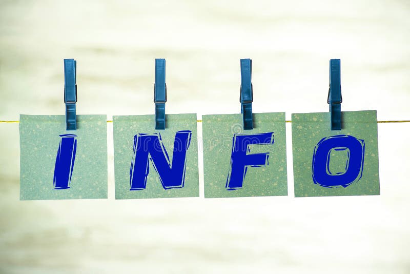 Four Cards Hanging on a String, with the Words Info, Fastened with Blue ...