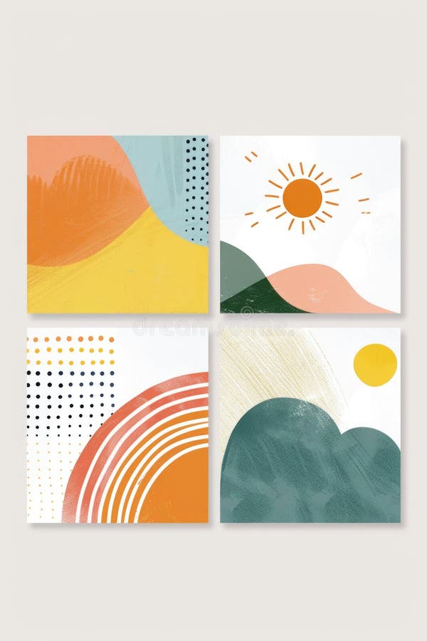 Four Cards with Unique Abstract Designs, Perfect for Various Projects ...