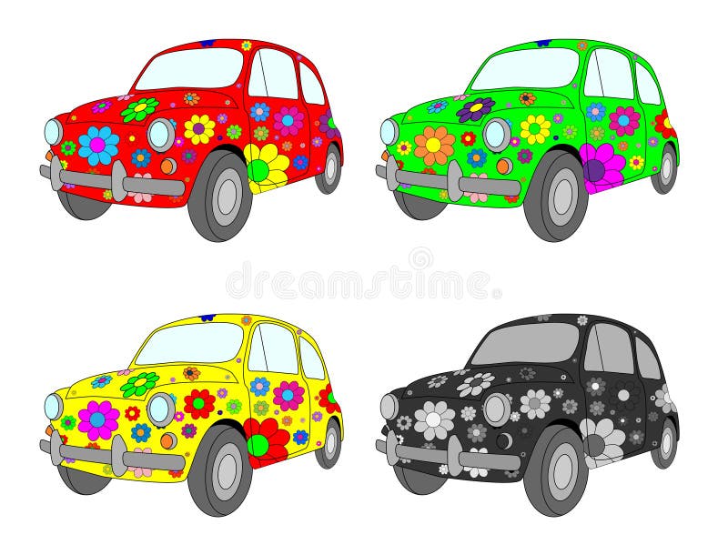 Four cars stock vector. Illustration of creativity, flower - 15506151