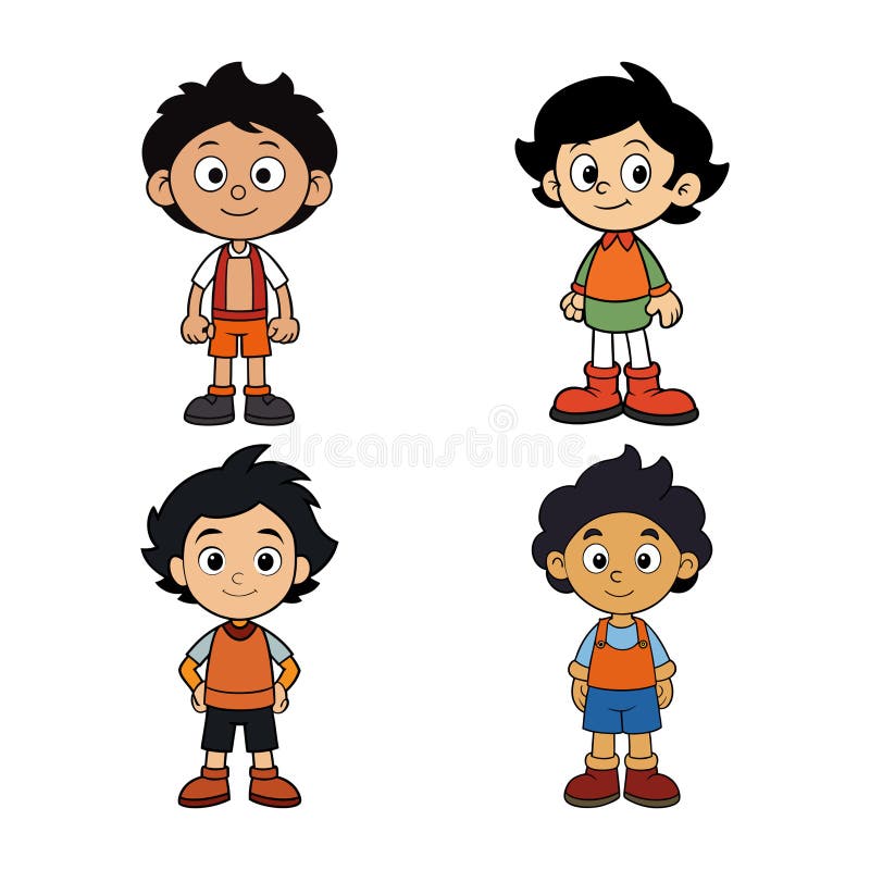 Four Cartoon Boy Characters with Different Outfits Stock Vector ...