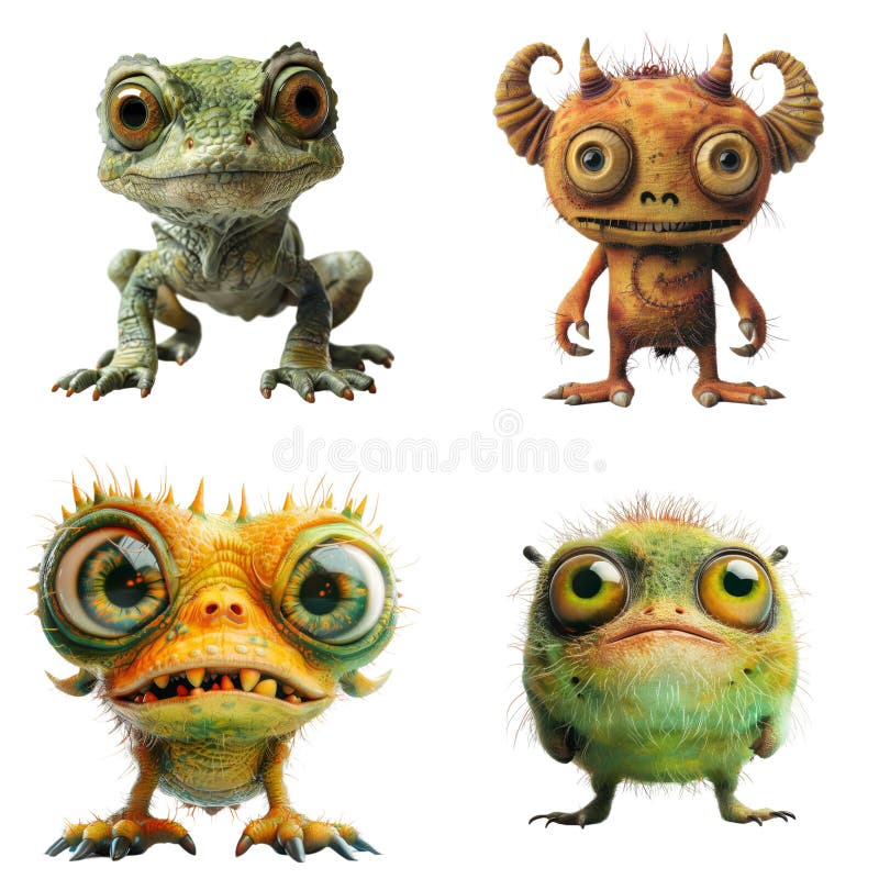 Four Cartoon Creatures with Big Eyes and Sharp Claws Stock Photo ...