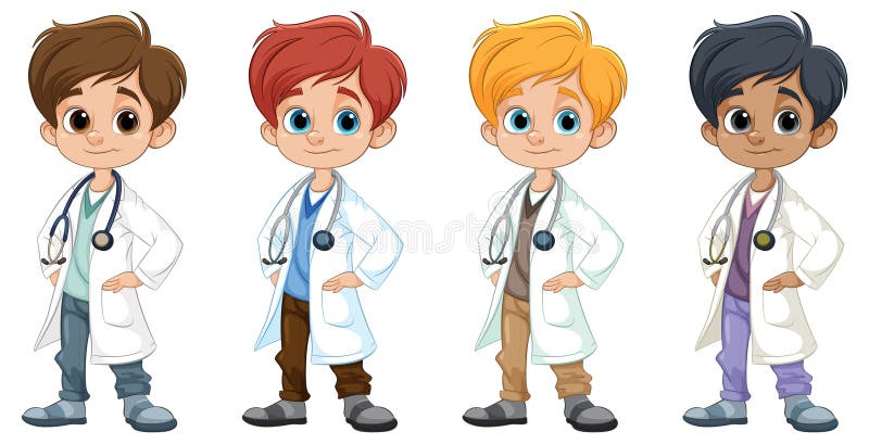 Four cartoon doctors stock vector. Illustration of cartoon - 332061587