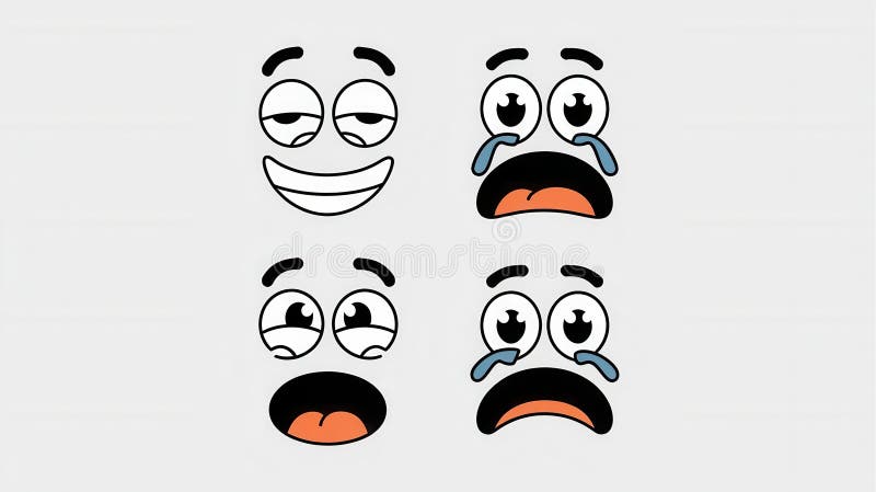 Four Cartoon Faces with Different Expressions Stock Illustration ...