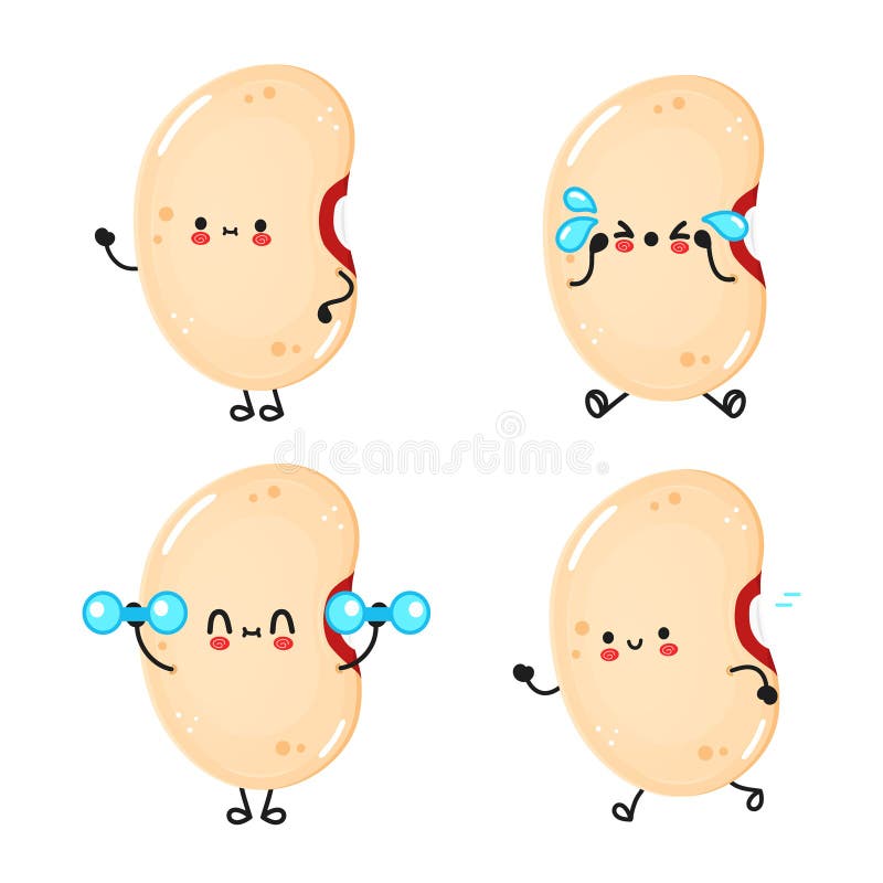 Four Soy Bean Cartoon Characters Express Different Moods and Activities ...