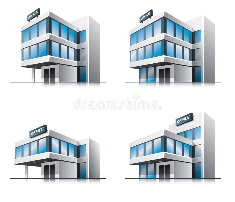 Four Cartoon Office Vector Buildings. Stock Vector - Illustration of ...