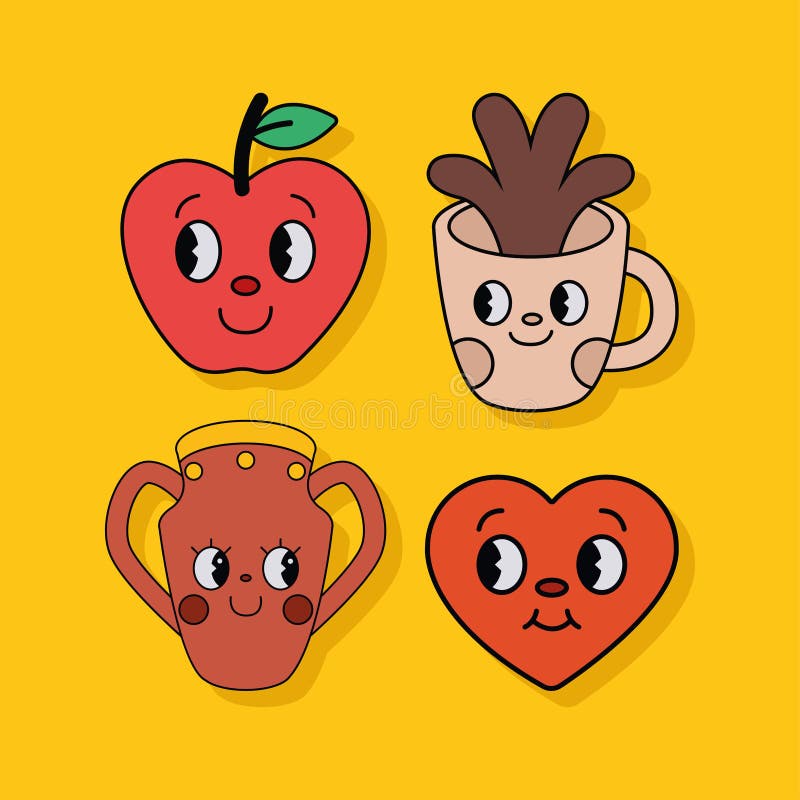 Four cartoon retro icons stock vector. Illustration of cute - 254634983