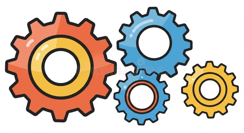 Four Cartoon-style Gears are Arranged in an Interlocking Pattern. the ...