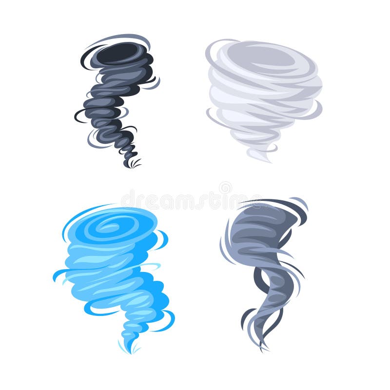 Four Cartoon Style Whirlwinds Swirling on White Background. Stock ...