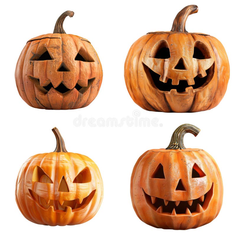 Four Carved Pumpkins with Different Facial Expressions Stock Image ...