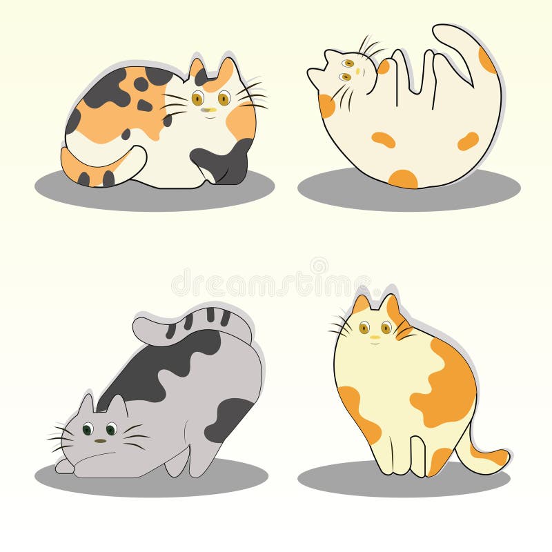Four Cats with Shadow Adorable Cat Expression Stock Vector ...