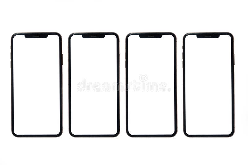 Four Cell Phones with Clear Plastic Cases. the Cases are White Stock ...