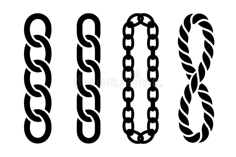 Four Chain Link Variations Connected Loop Silhouettes Stock Vector ...
