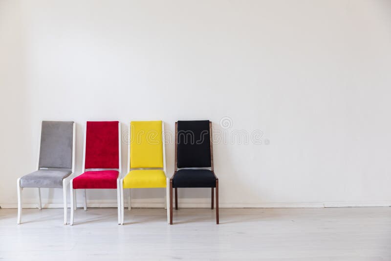 Four Chairs in the Interior of a White Room without People Stock Photo ...