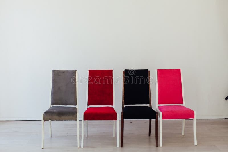 Four Chairs Stand in an Empty White Room Stock Image - Image of office ...