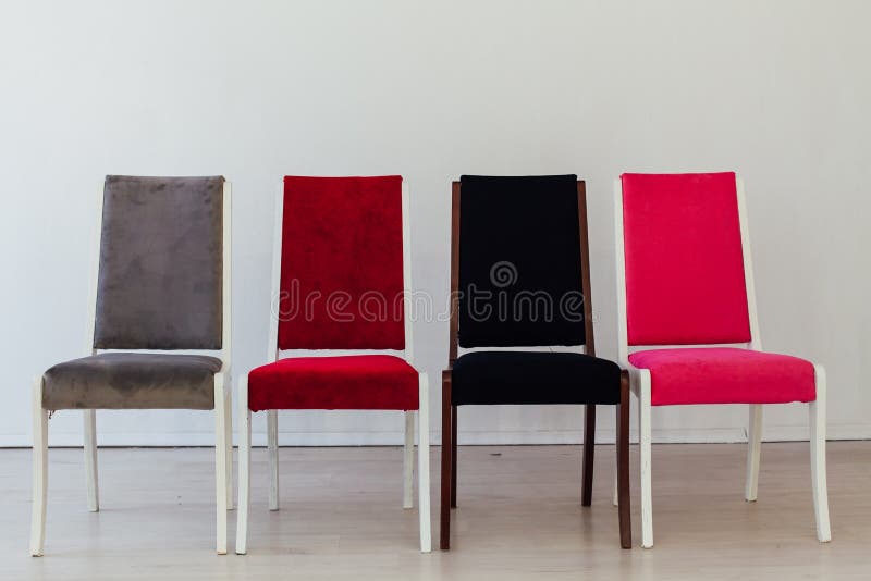 Four Chairs Stand in an Empty White Room Stock Image - Image of clean ...