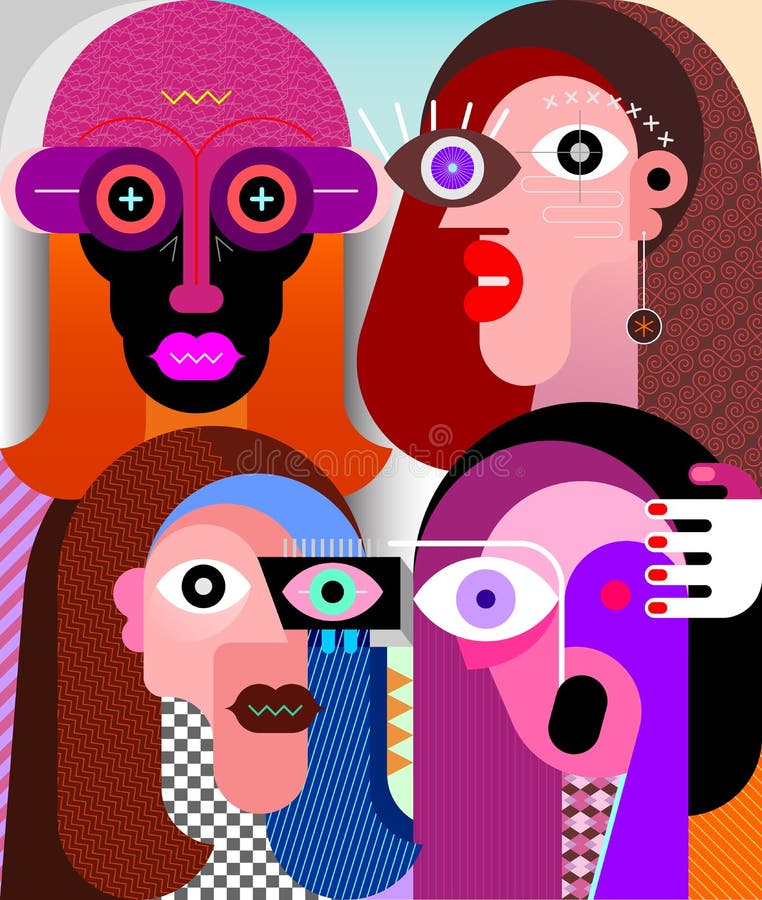 Four Characters Vector Illustration Stock Vector - Illustration of face ...