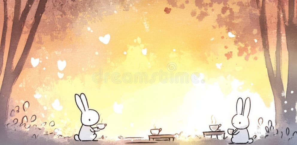 Four Charming Rabbits Sipping Tea Under the Cherry Trees Stock Photo ...