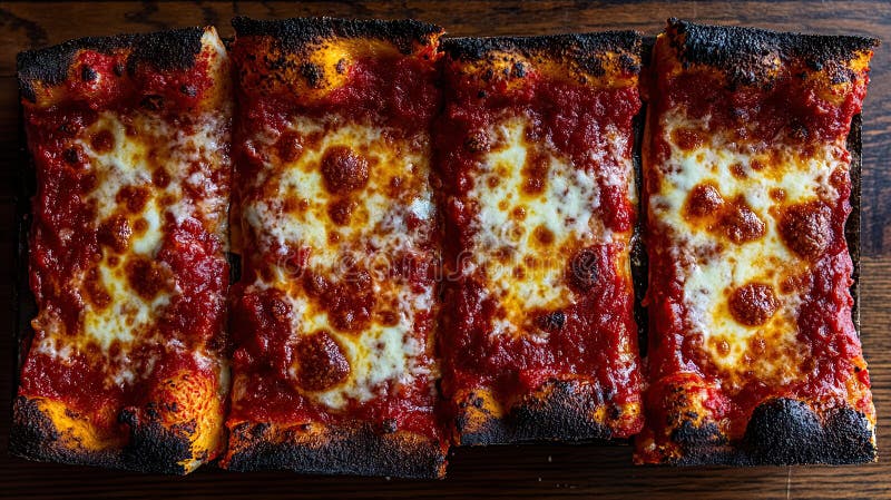 Four Charred Rectangular Pizzas, Rustic Wood Background, Restaurant ...