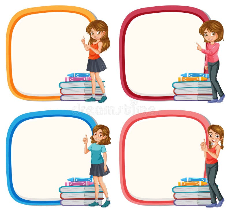 Four Children with Books Presenting in Frames Stock Vector ...