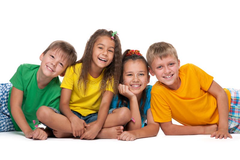 Cheerful four children stock photo. Image of isolated - 35719686