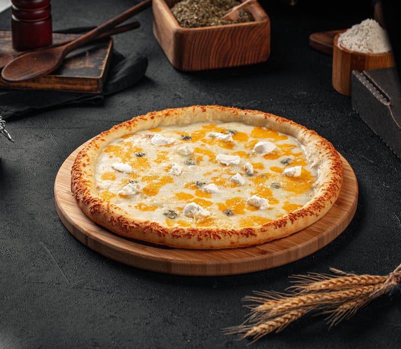 Four Cheese Pizza with Cheddar and Gorgonzola Stock Image - Image of ...