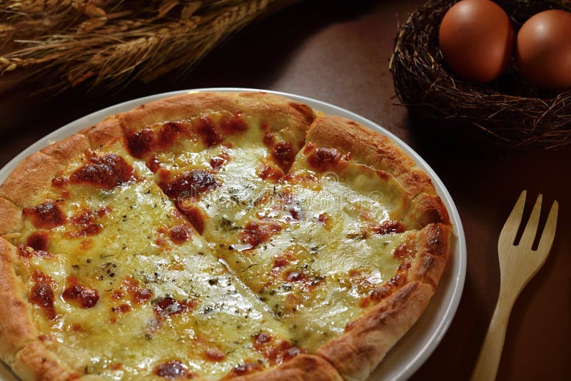 Four Cheese Pizza Quattro Formaggi Stock Photo - Image of dish, baked ...