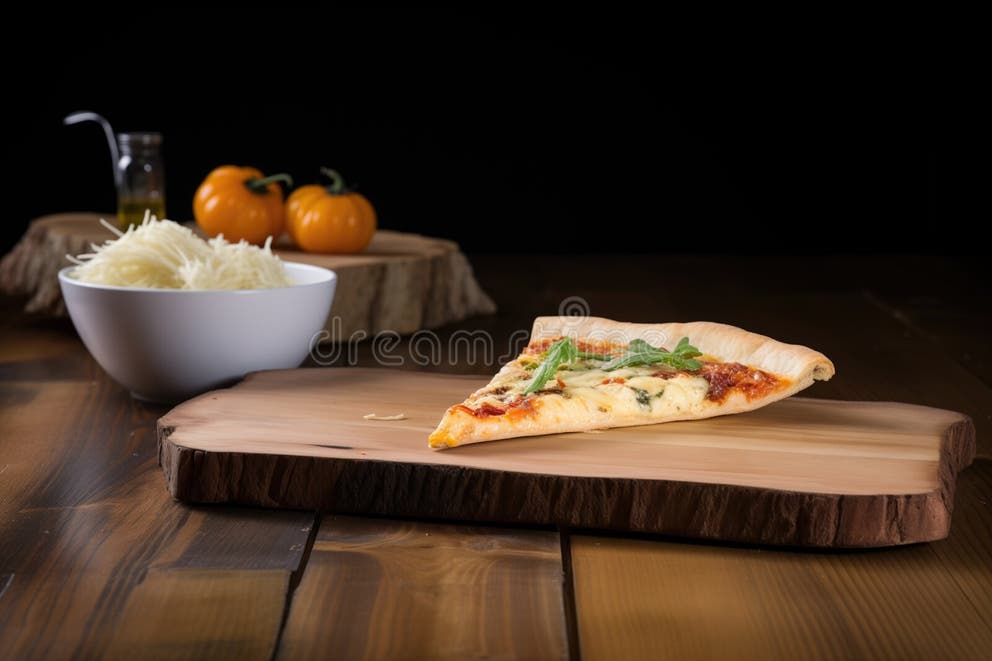 Four Cheese Pizza Slice, Blend of Cheeses, Rustic Wood Backdrop Stock ...