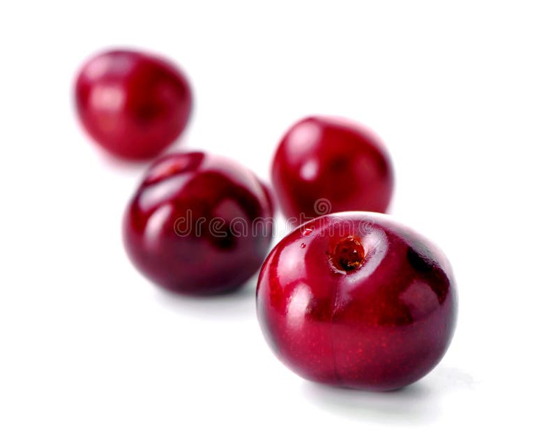 Four Cherry Berries Close-up on White Background Stock Image - Image of ...