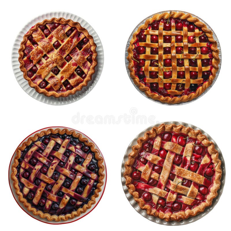 Four Cherry Pies in Various Dishes Stock Illustration - Illustration of ...