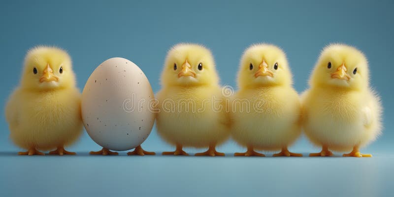 Four Chicks Gather Around a White Egg, Celebrating the Joy of Easter ...