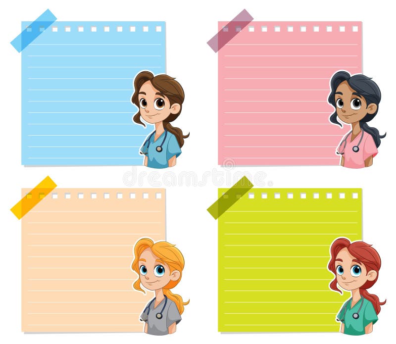 Four Children with Blank Note Templates Stock Vector - Illustration of ...