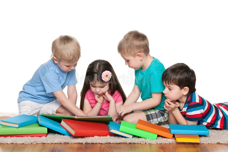 Kids reading book together stock photo. Image of brother - 3225986