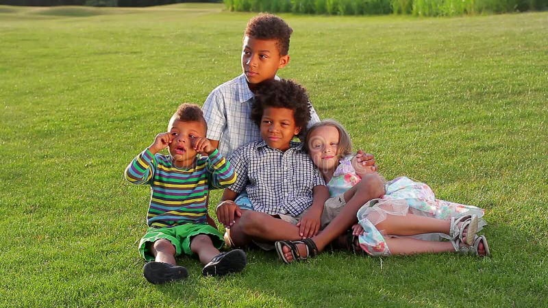 Four Children are Playing on the Glade. Stock Video - Video of ...