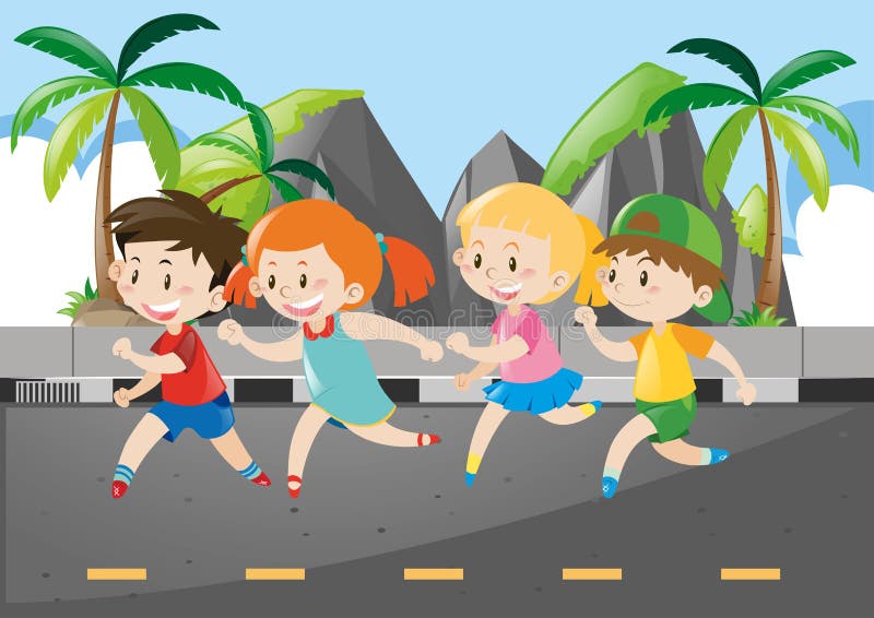 Children Running To Get on the School Bus Stock Vector - Illustration ...