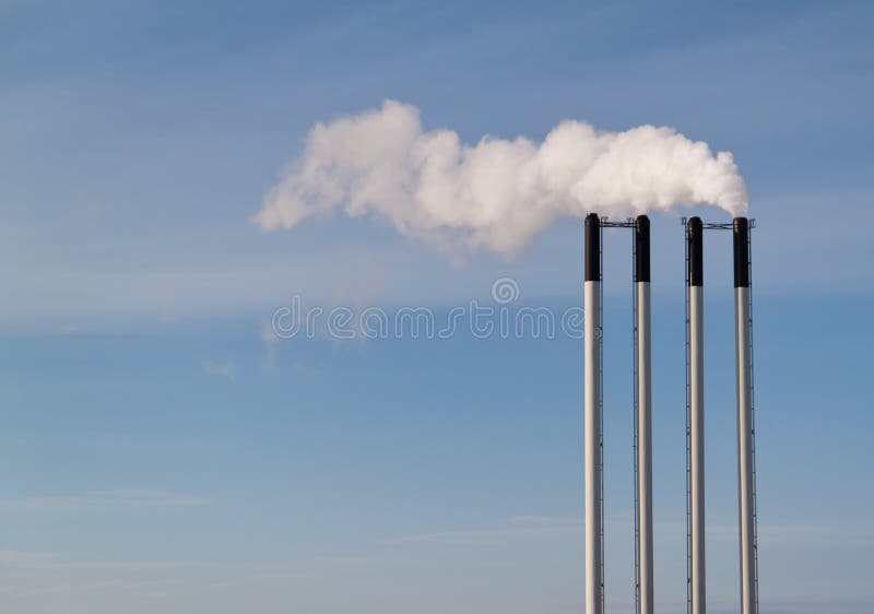Four Chimneys on a Blue Sky Stock Image - Image of chemical, dioxide ...