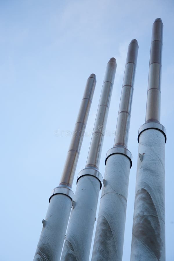 Four Chimneys in a Diagonal Stock Image - Image of exhaust, energy ...