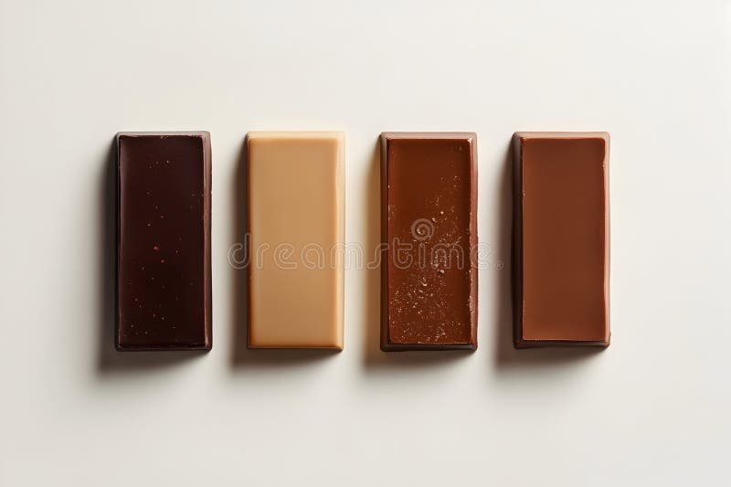 Four Chocolate Bars in Different Varieties on a Light Background Stock ...