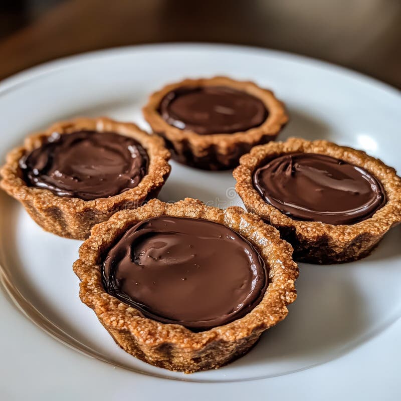 Four Chocolate Filled Pastries on a White Plate Stock Photo - Image of ...