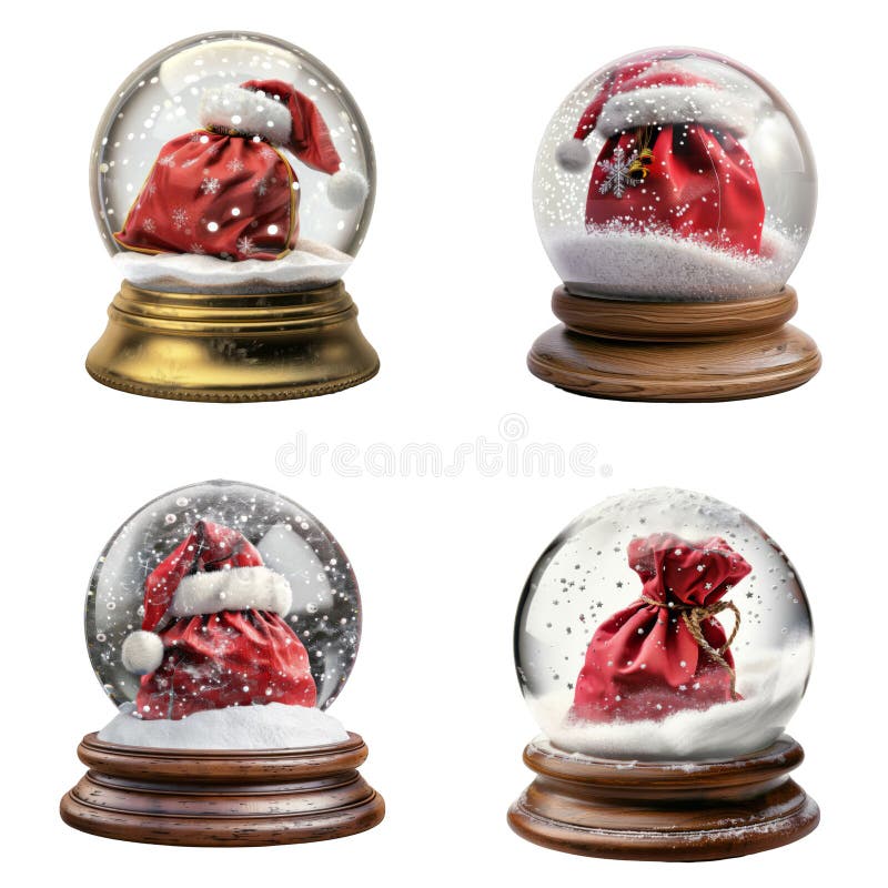 Four Christmas Snow Globes with Santa Bags Inside Stock Photo ...
