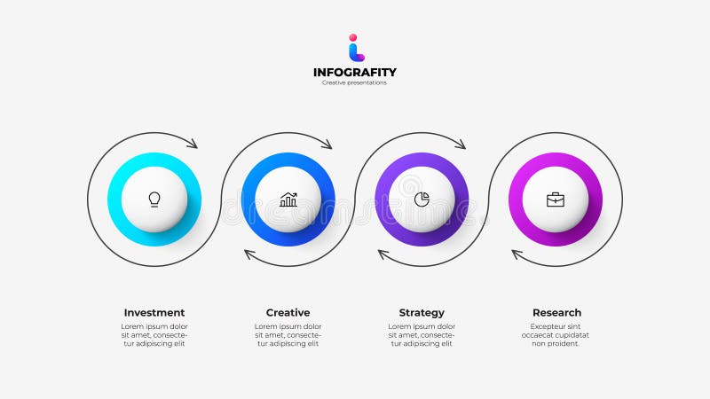 Four Circles Arranged in a Row with Thin Line Arrows. Infographic ...