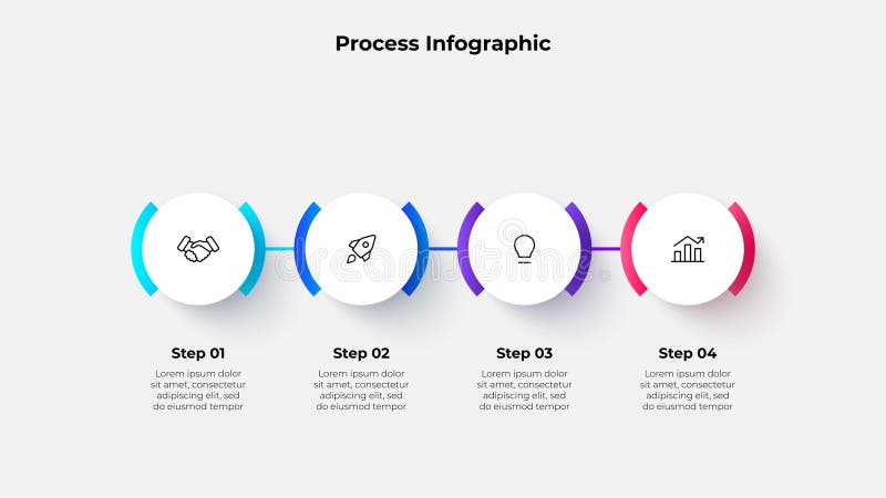 Four Circular Elements Placed in Horizontal Row. Concept of 4 Steps To ...