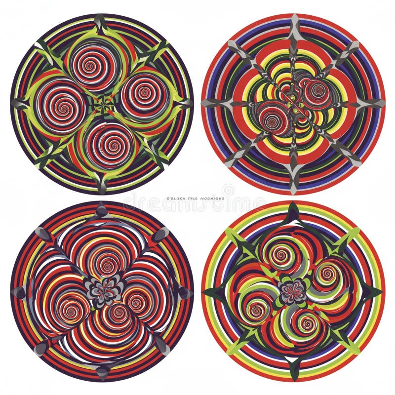Four Circular Mandala Designs Featuring Vibrant, Swirling Patterns ...