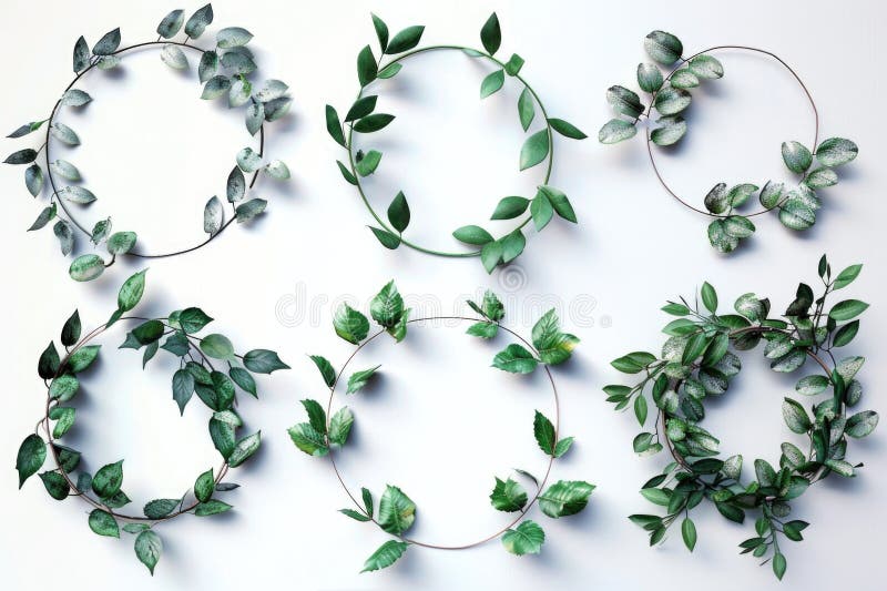 Four Circular Wreaths Made of Green Leaves, Perfect for Decorating ...