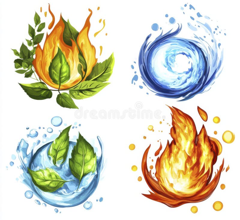 Four Classical Elements Fire, Water, Earth, and Air Digital ...
