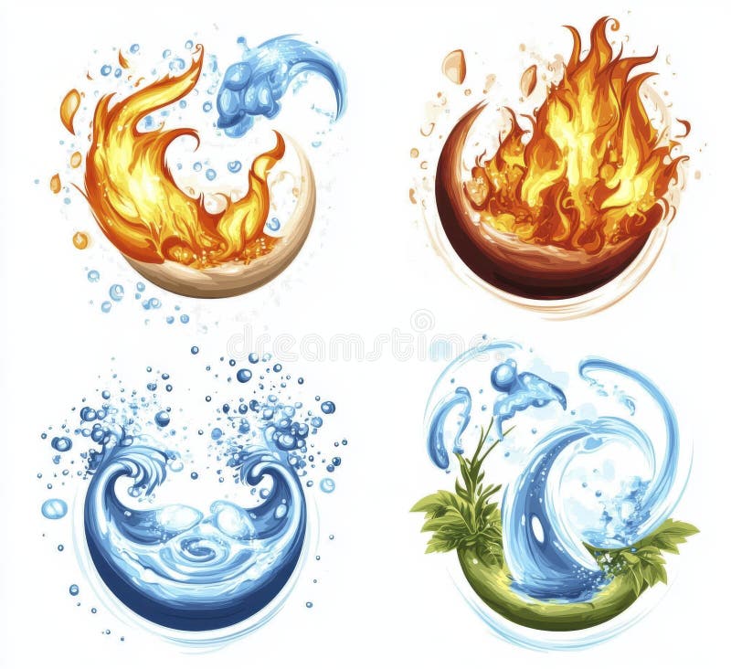 Four Classical Elements Fire, Water, Earth, and Air Illustrated Stock ...