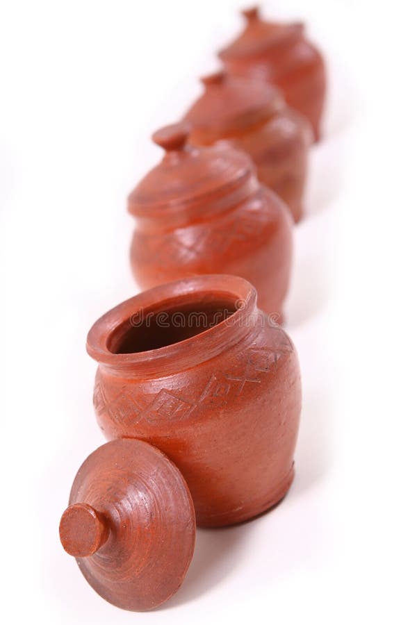 Four Clay Pots Isolated on White Background Stock Image - Image of ...