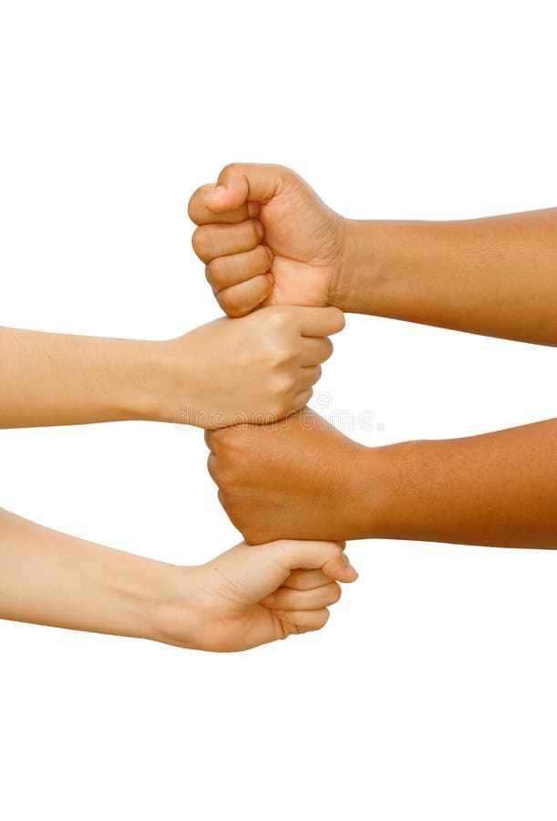 Four Clenched Fists Building a High Tower Stock Image - Image of ...