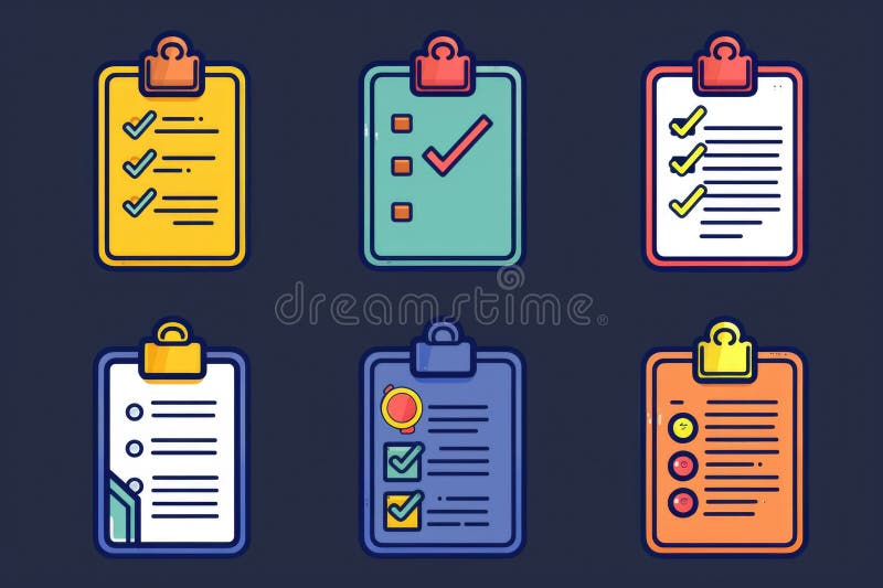 Four Clipboards with Checklists, Ideal for Office Use or Project ...