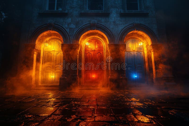 Four Closed Doors in Silhouette - White Background Isolation Stock ...