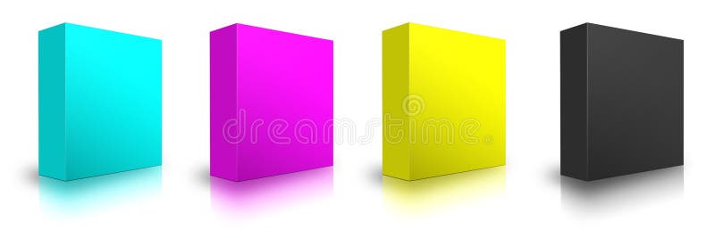 Four CMYK Software Boxes Blank Template Red, Green and Blue for ...